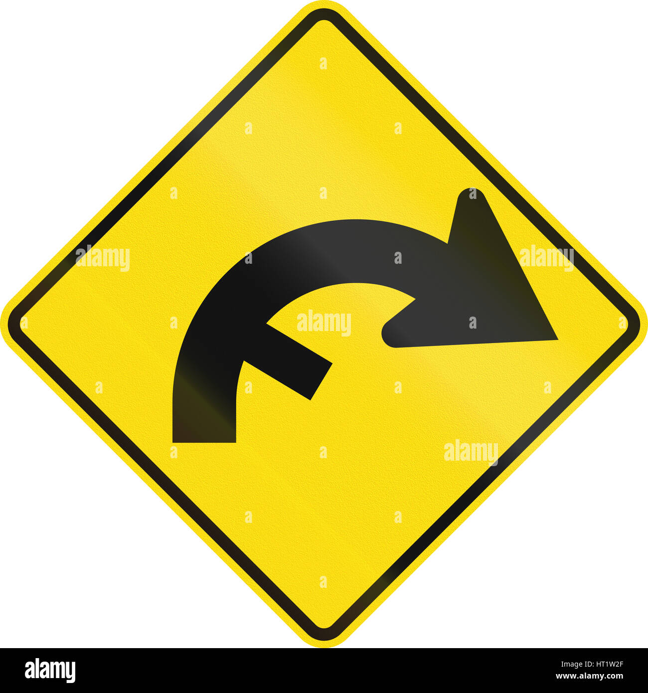 New Zealand road sign - Curve between 90 and 120 degrees, to right with ...