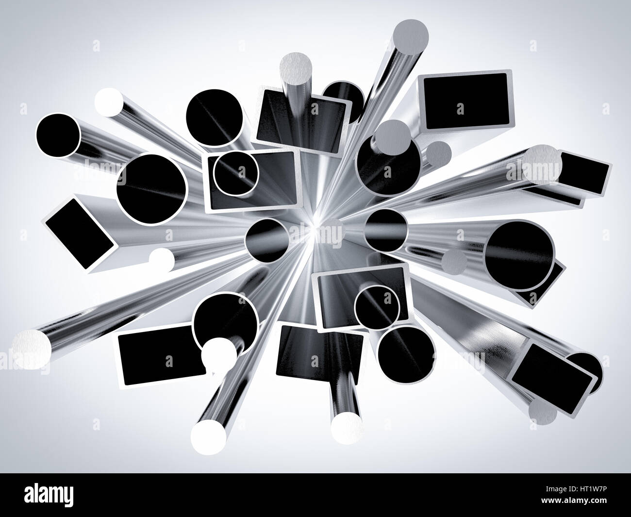 3d rendering circular pipes and square pipes top view Stock Photo - Alamy