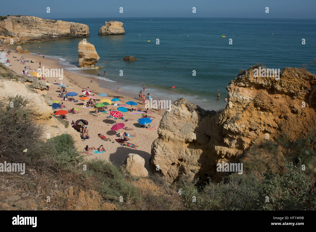 Beach with cliffs and sand on the Algarve coast, Portugal Stock Photo ...