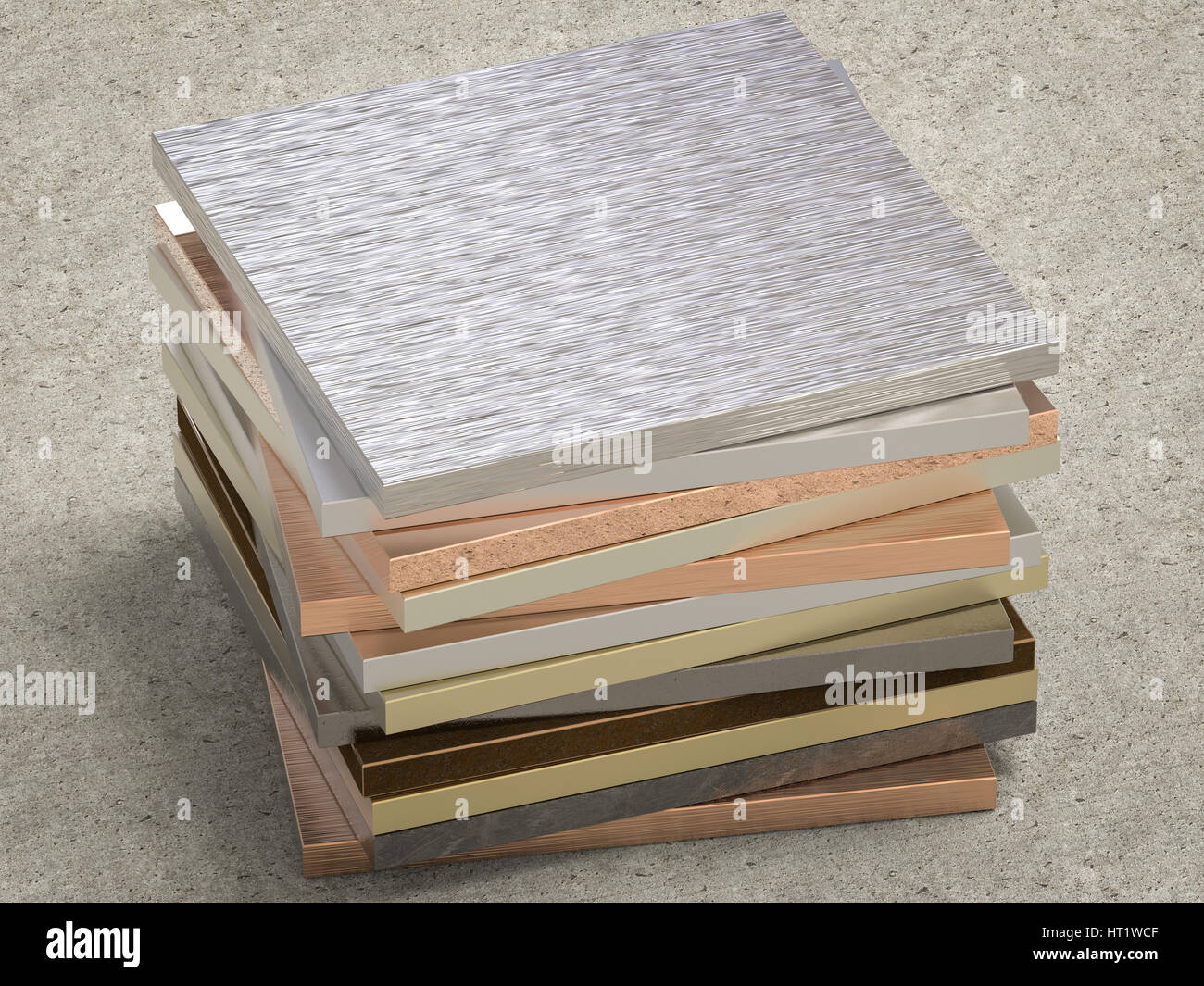 3d rendering stack of metal plates Stock Photo - Alamy