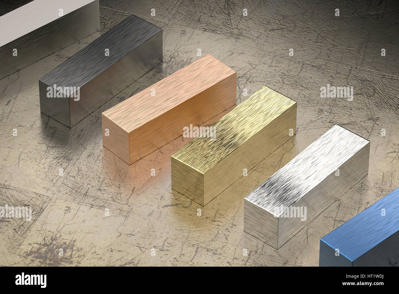 3d rendering metal blocks in multicolored and pattern Stock Photo - Alamy