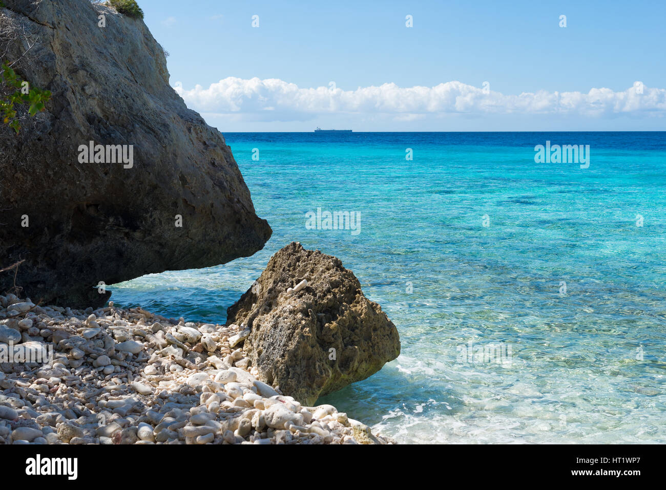 Rocks and clear blue water - swim paradise on tropical Curacao island ...