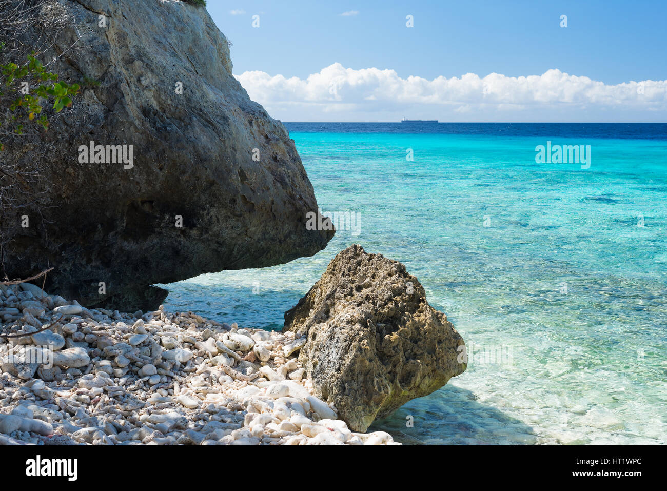 Rocks and clear blue water - swim paradise on tropical Curacao island ...