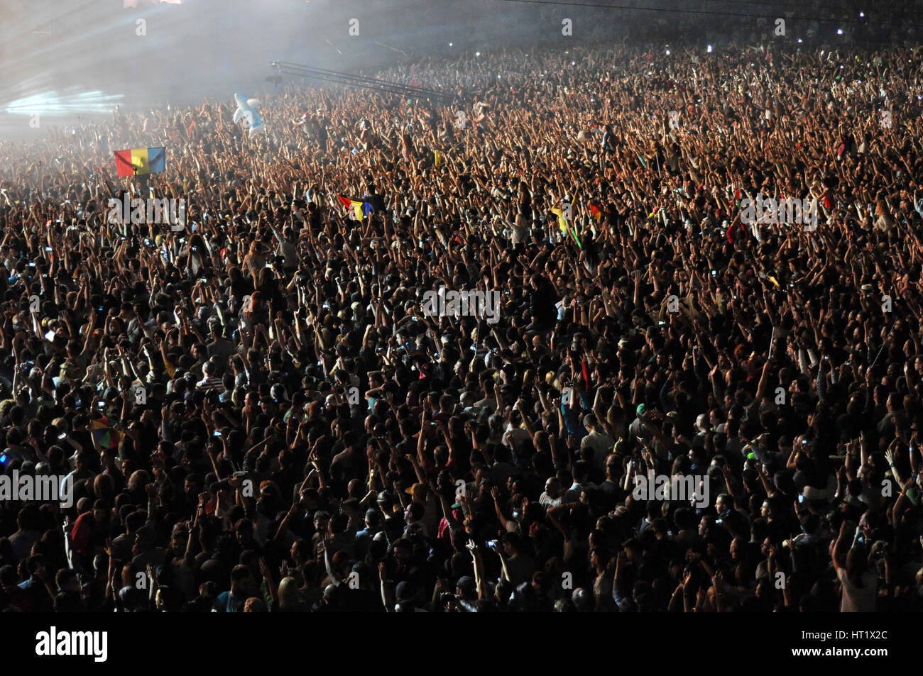CLUJ NAPOCA, ROMANIA – AUGUST 1, 2015: Crowd of cheerful young people ...
