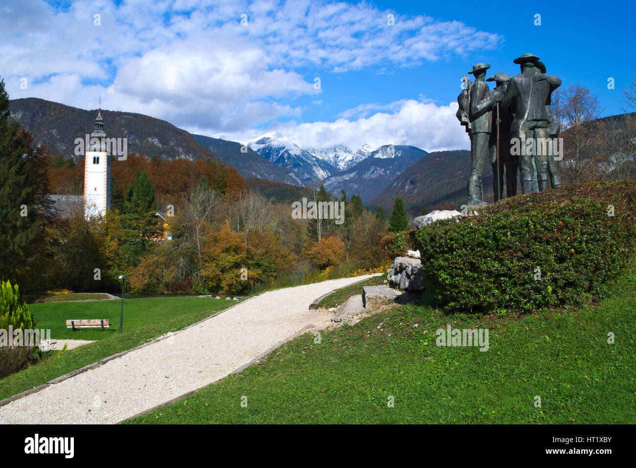Statue dedicated to the first four men who climb the Triglav mountain ...