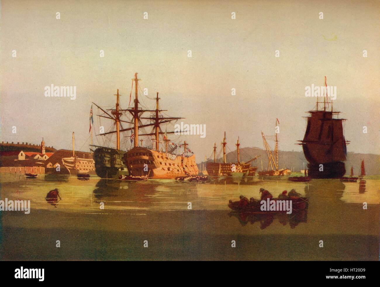 'HMS Revenge and French Prize Hulk', c1850. (1930). Artist: Geoffrey ...