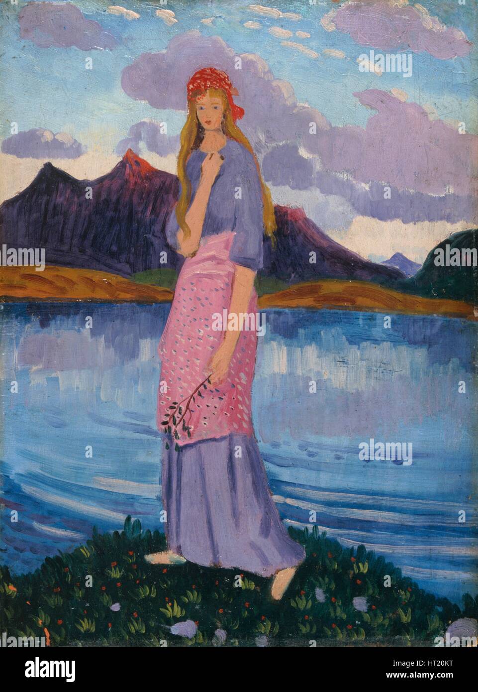 'Girl standing by a lake', 1911-12 Artist: James Dickson Innes Stock ...