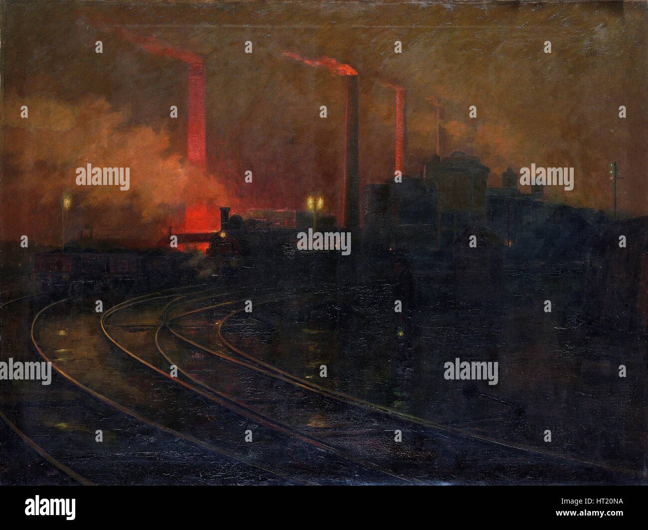 'The Dowlais steelworks, Cardiff at night', 1893-1897. Artist: Lionel ...