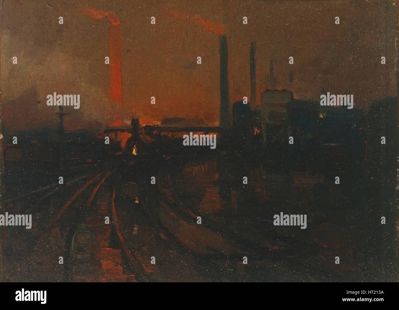 'Steel Works, Cardiff at night', 1893-97. Artist: Lionel Walden Stock ...