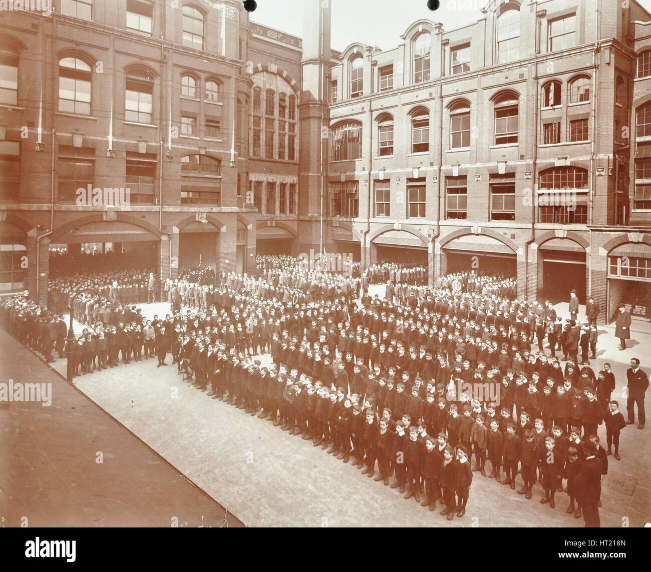 Assembly in the playground, Jews' Free School, Stepney, London, 1908 ...