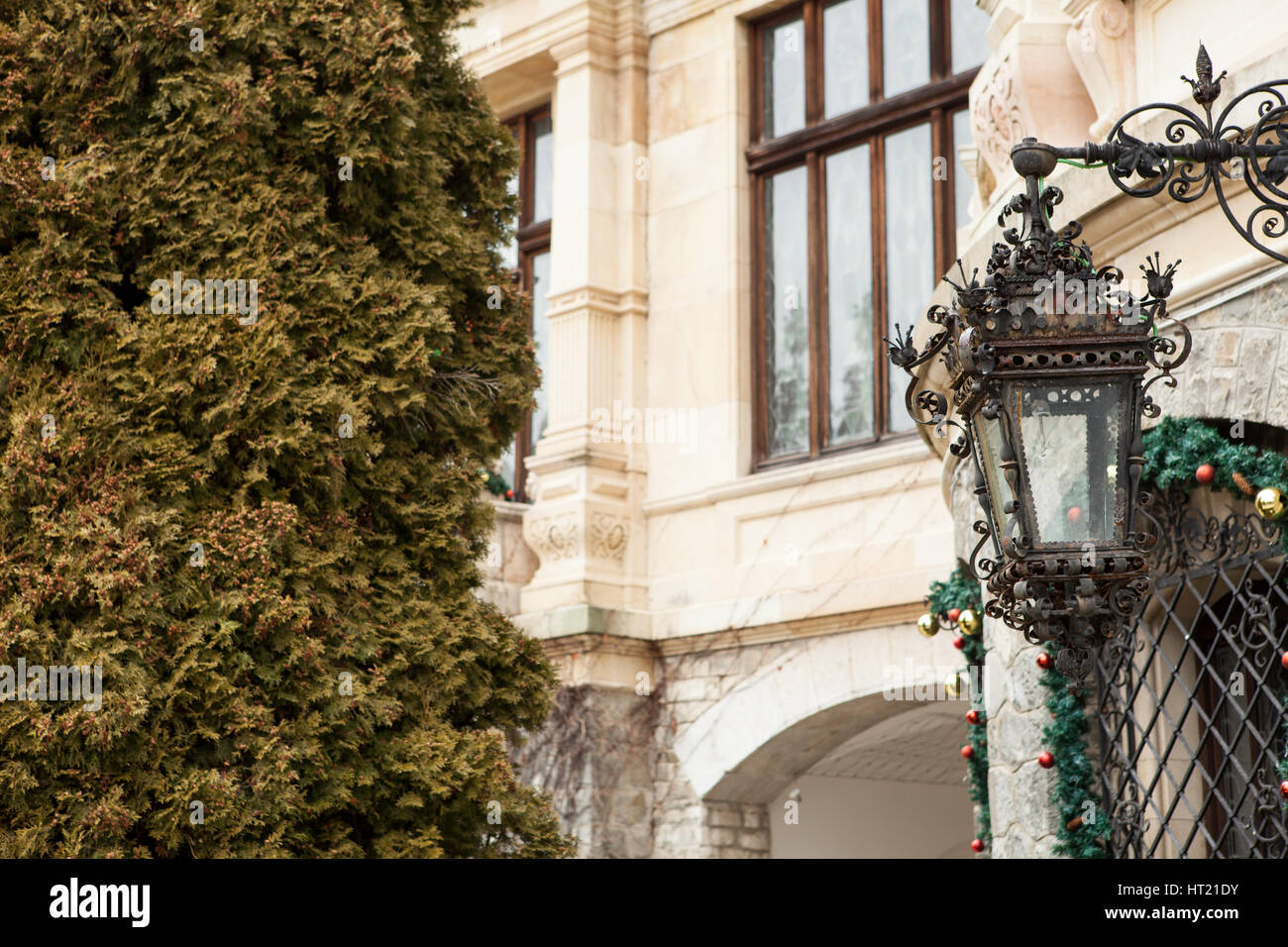 Street lamp from Peles Castle from Sinaia, Romania. Medieval castle ...