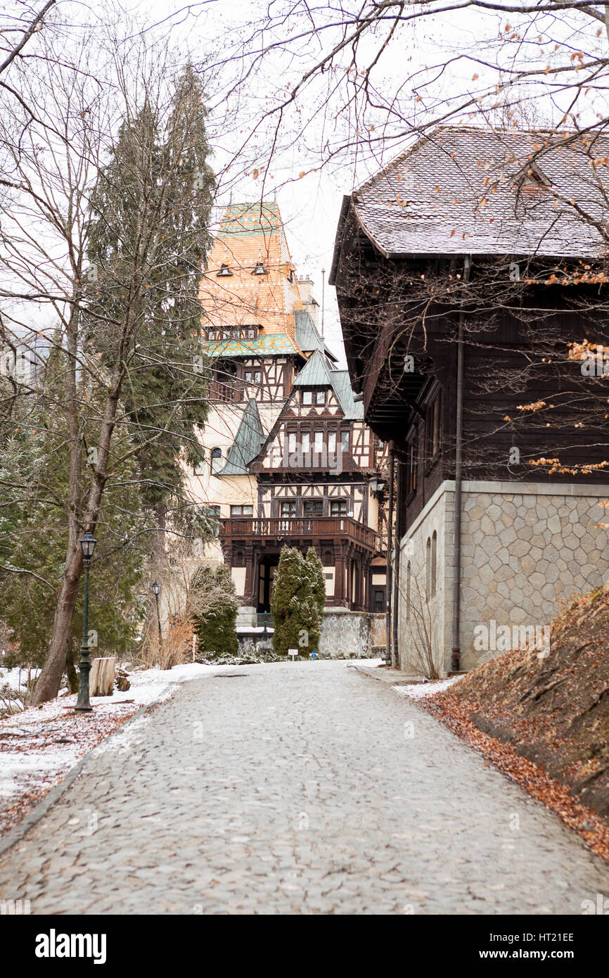 Side view of Pelisor Castle from Sinaia, Romania. Medieval castle Stock ...