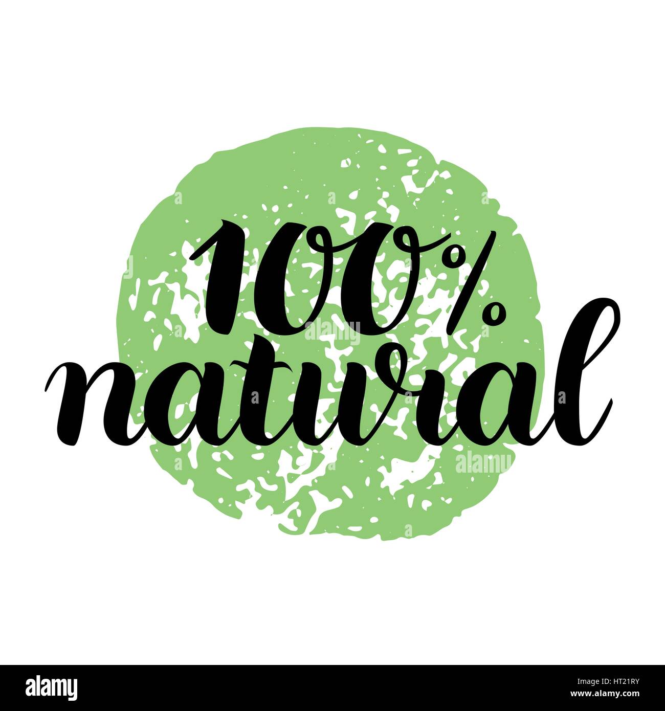 100 persent natural vector sign. Hand drawn brush lettering isolated on ...