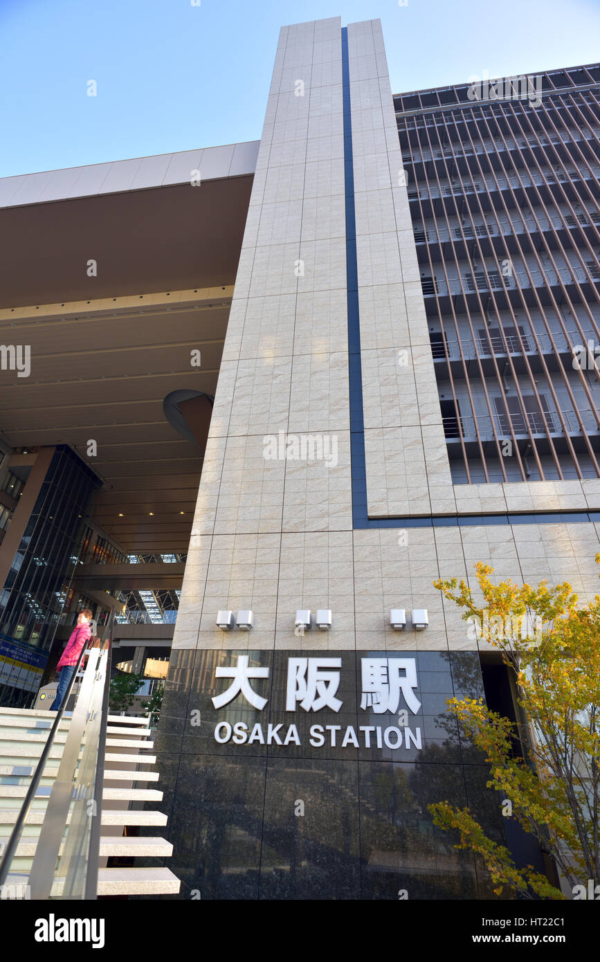 OSAKA, JAPAN - NOVEMBER 07, 2014: Osaka Station sign in front of Osaka ...
