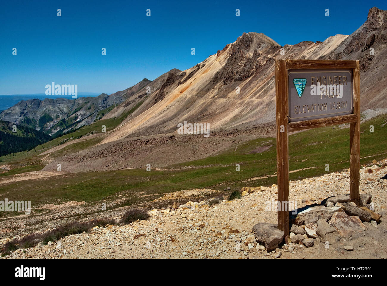 Sign at Engineer Pass on Alpine Loop, San Juan Mountains, Colorado, USA ...