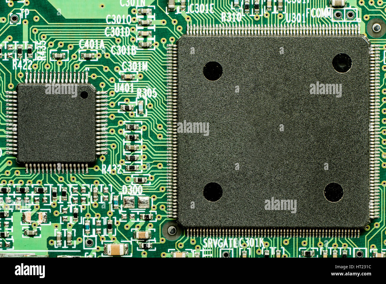 printed electronic circuit board with microprocessor and components ...