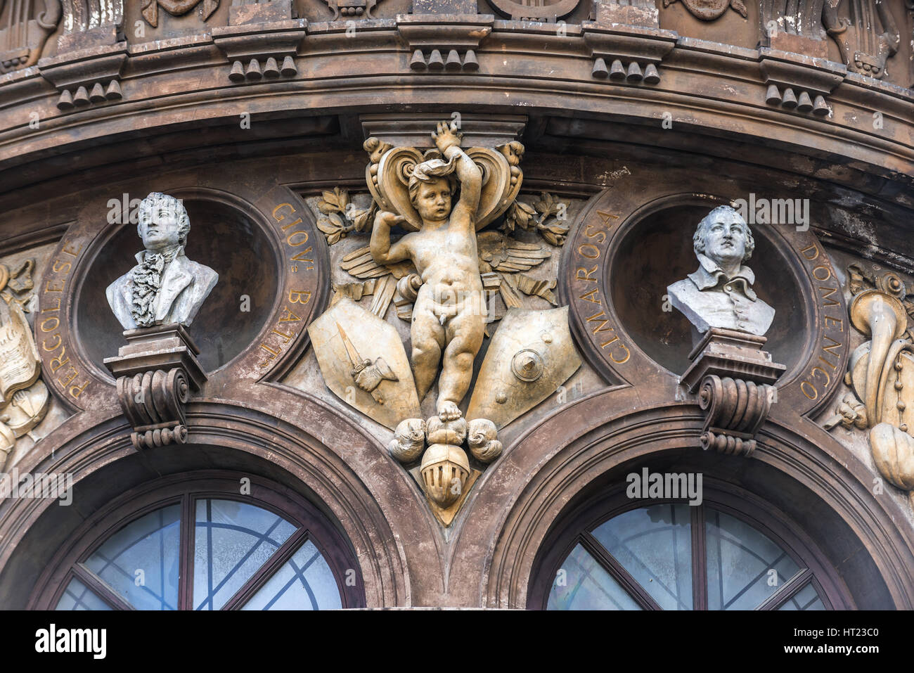 Details of front facade of Teatro Massimo Bellini opera house (named ...