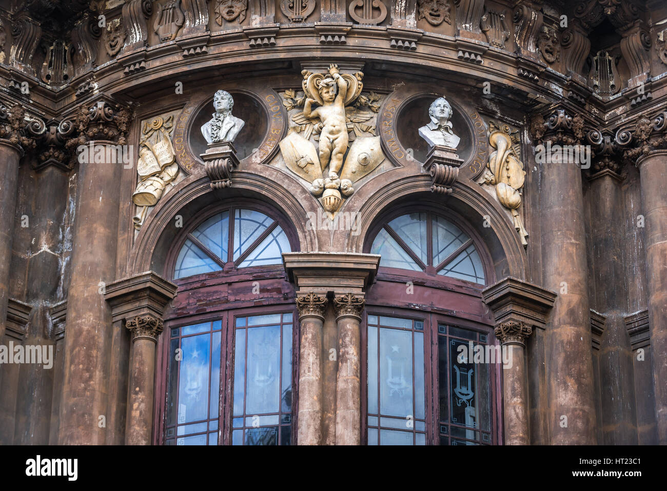Details of front facade of Teatro Massimo Bellini opera house (named ...
