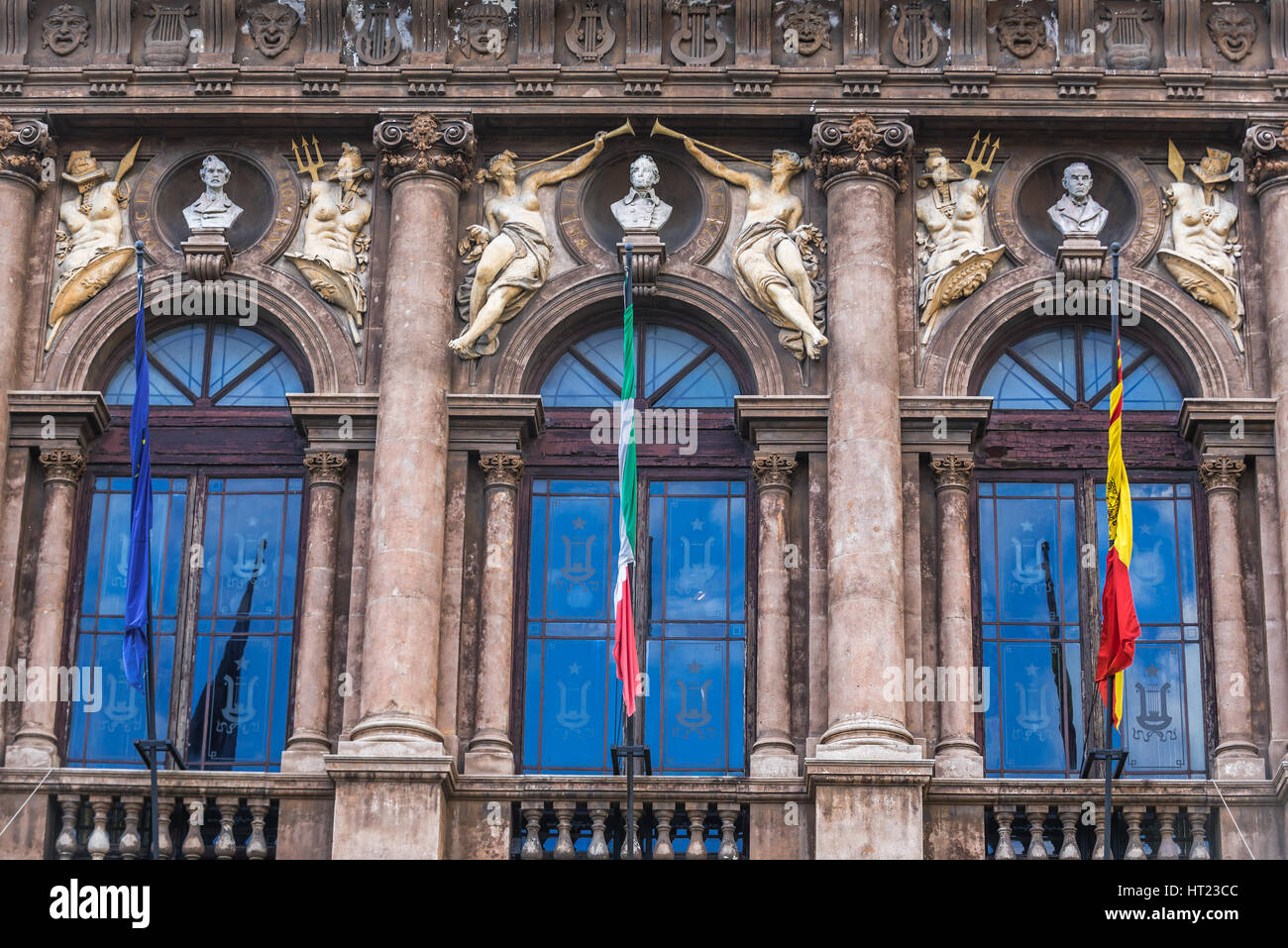 Details of front facade of Teatro Massimo Bellini opera house (named ...
