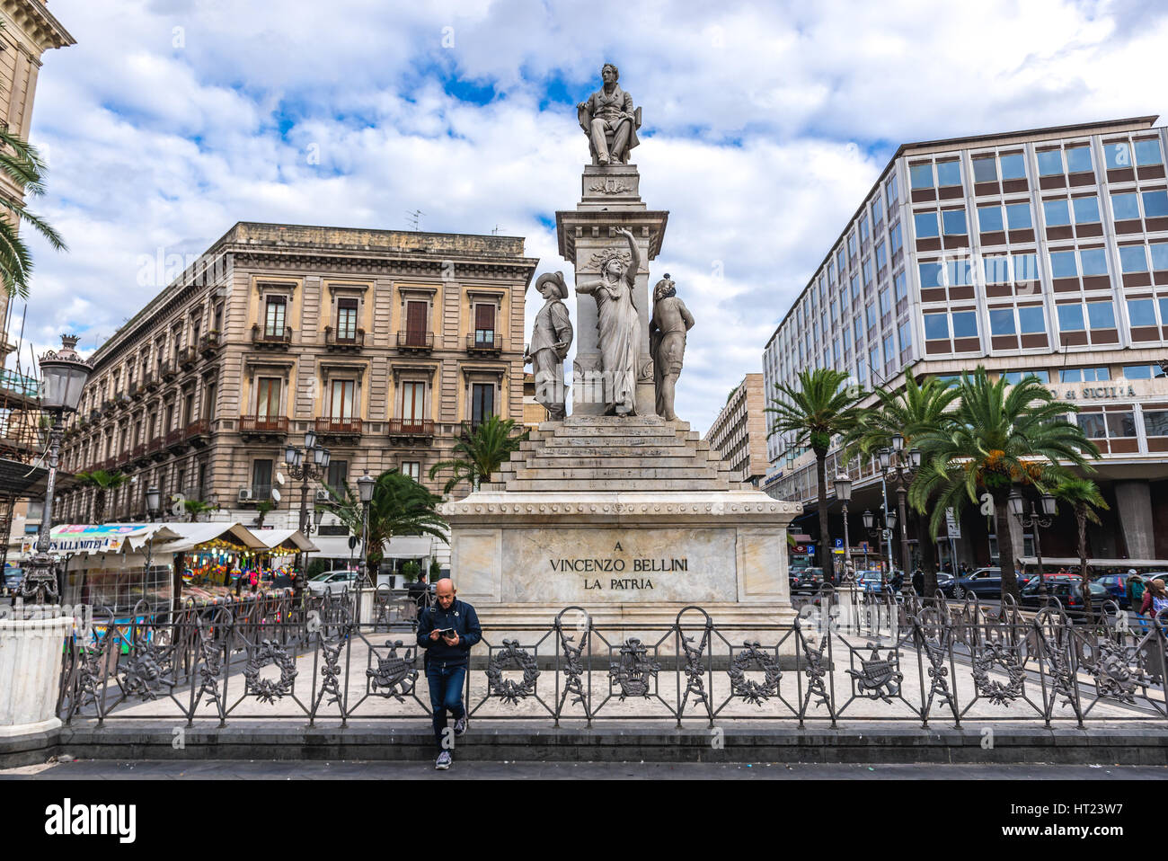 Vincenzo Bellini statue on Stesicoro Square in Catania, Sicily, Italy ...