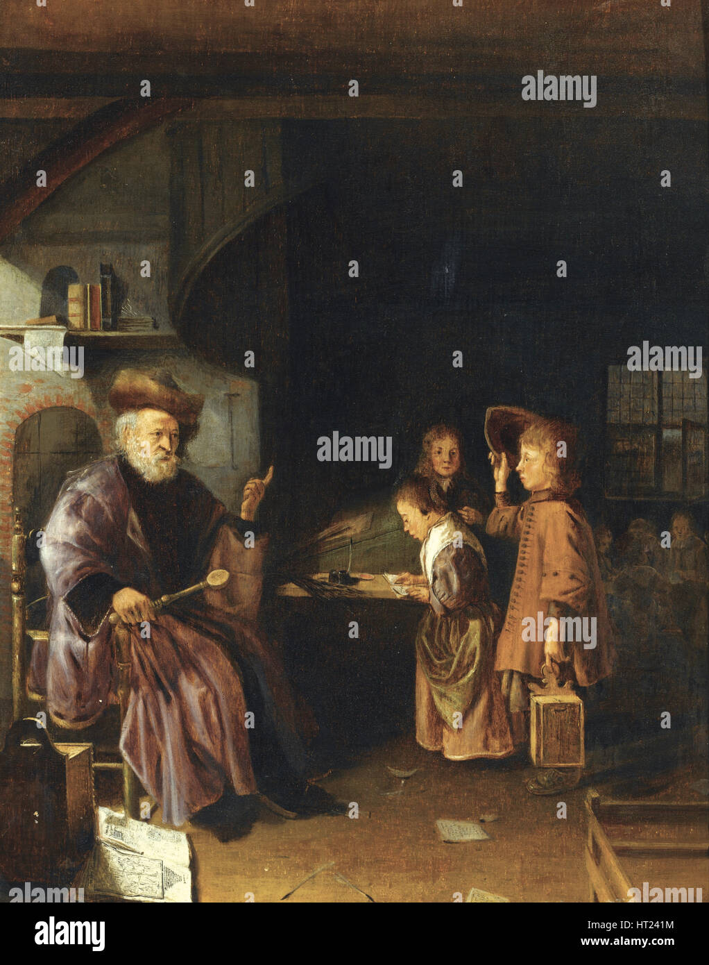 A schoolmaster teaching his pupils in a classroom, Mid of 17th century ...