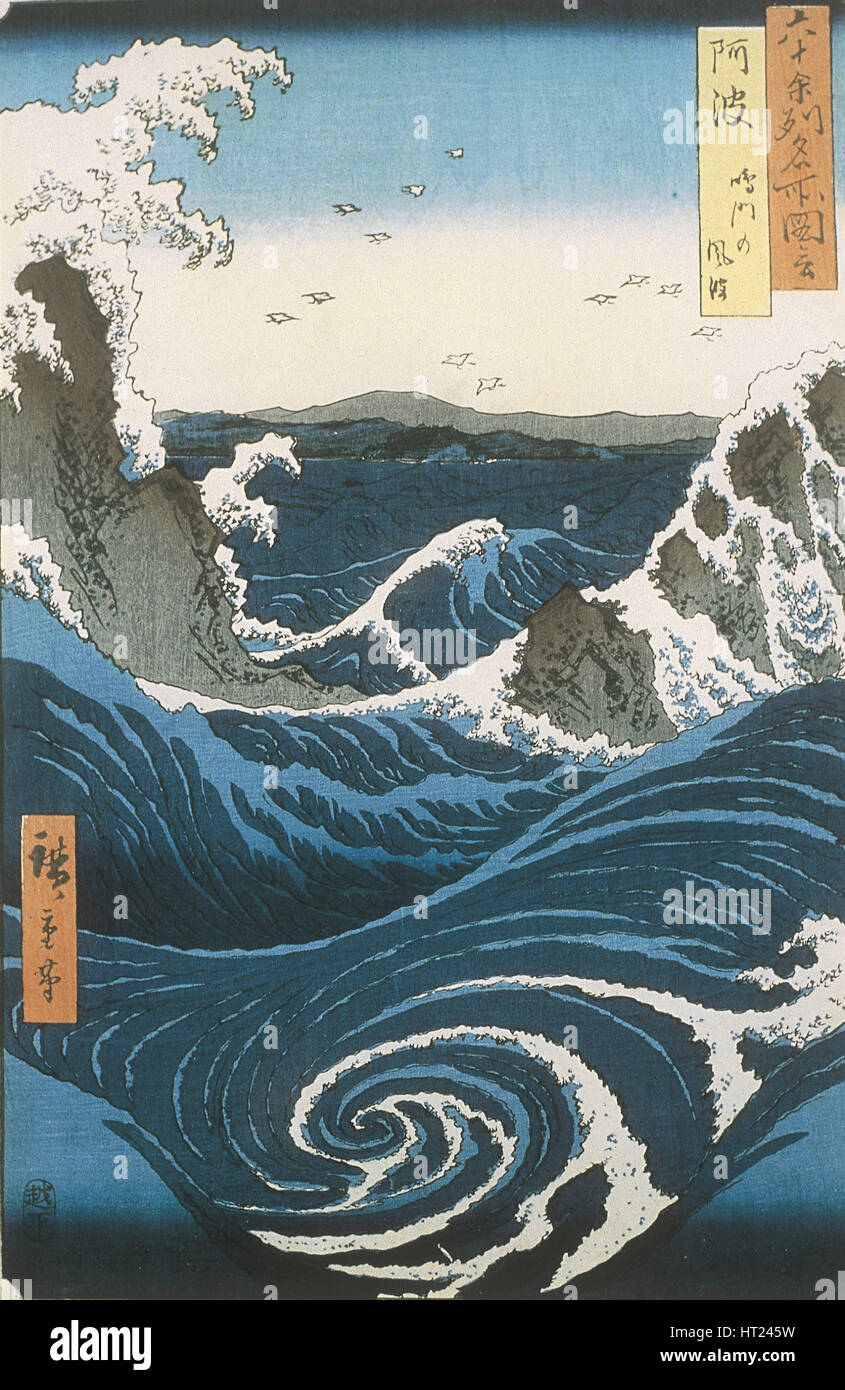 The Naruto whirlpools in Awa Province. From the series Famous Views of ...