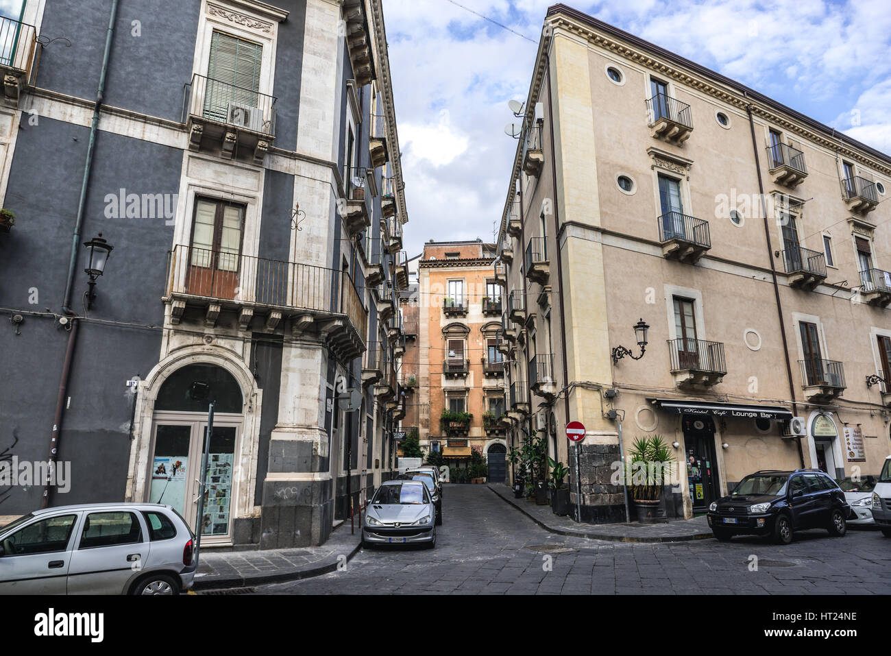 Old tenement houses in Catania city on the east side of Sicily Island ...