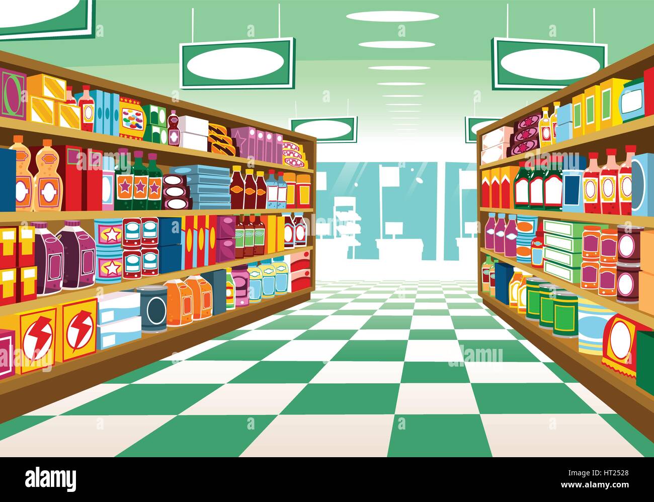 An illustration of a generic supermarket aisle, complete with goods ...