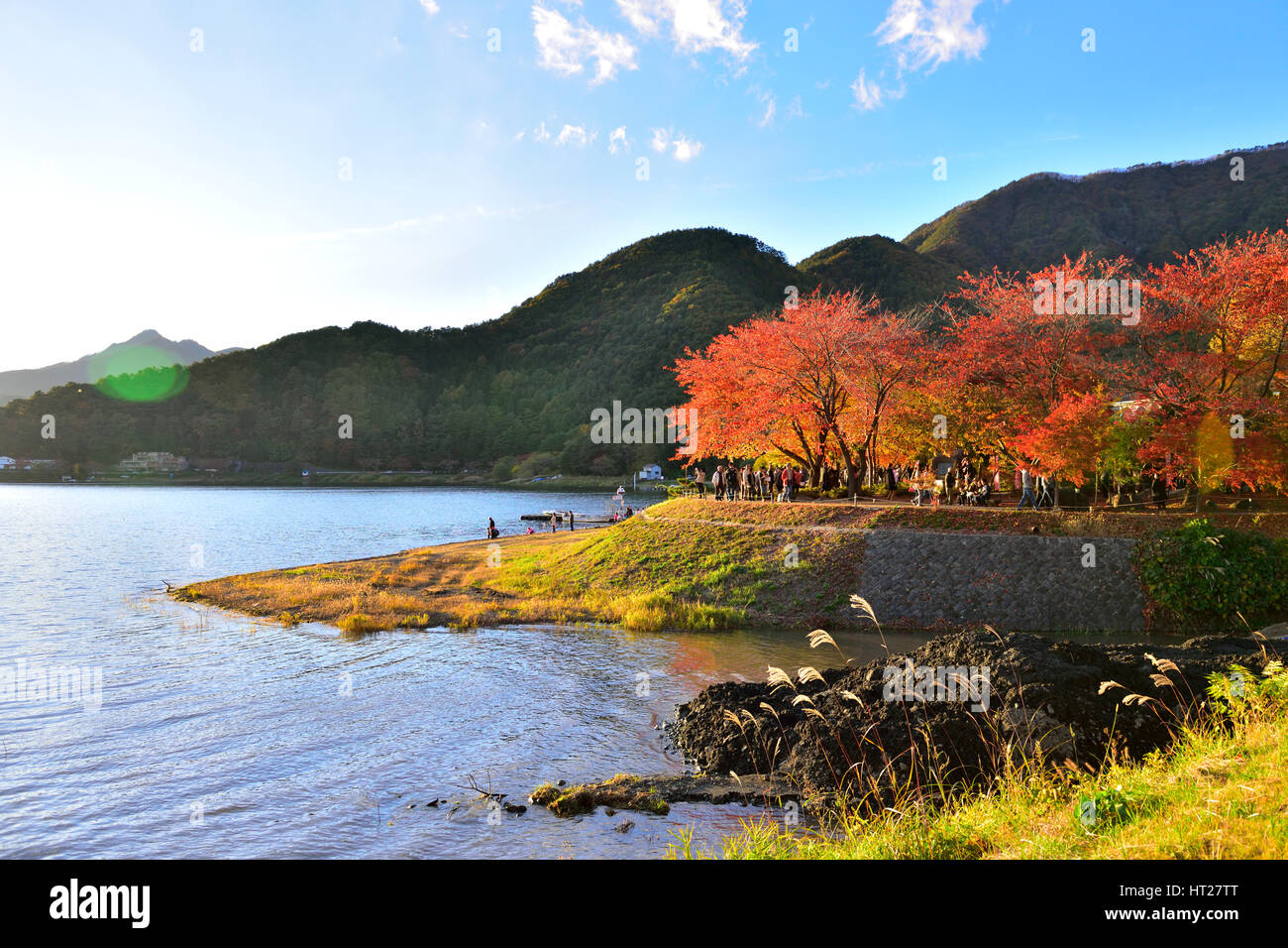 YAMANASHI, JAPAN - NOVEMBER 03, 2014: Lake Kawaguchi, located in ...