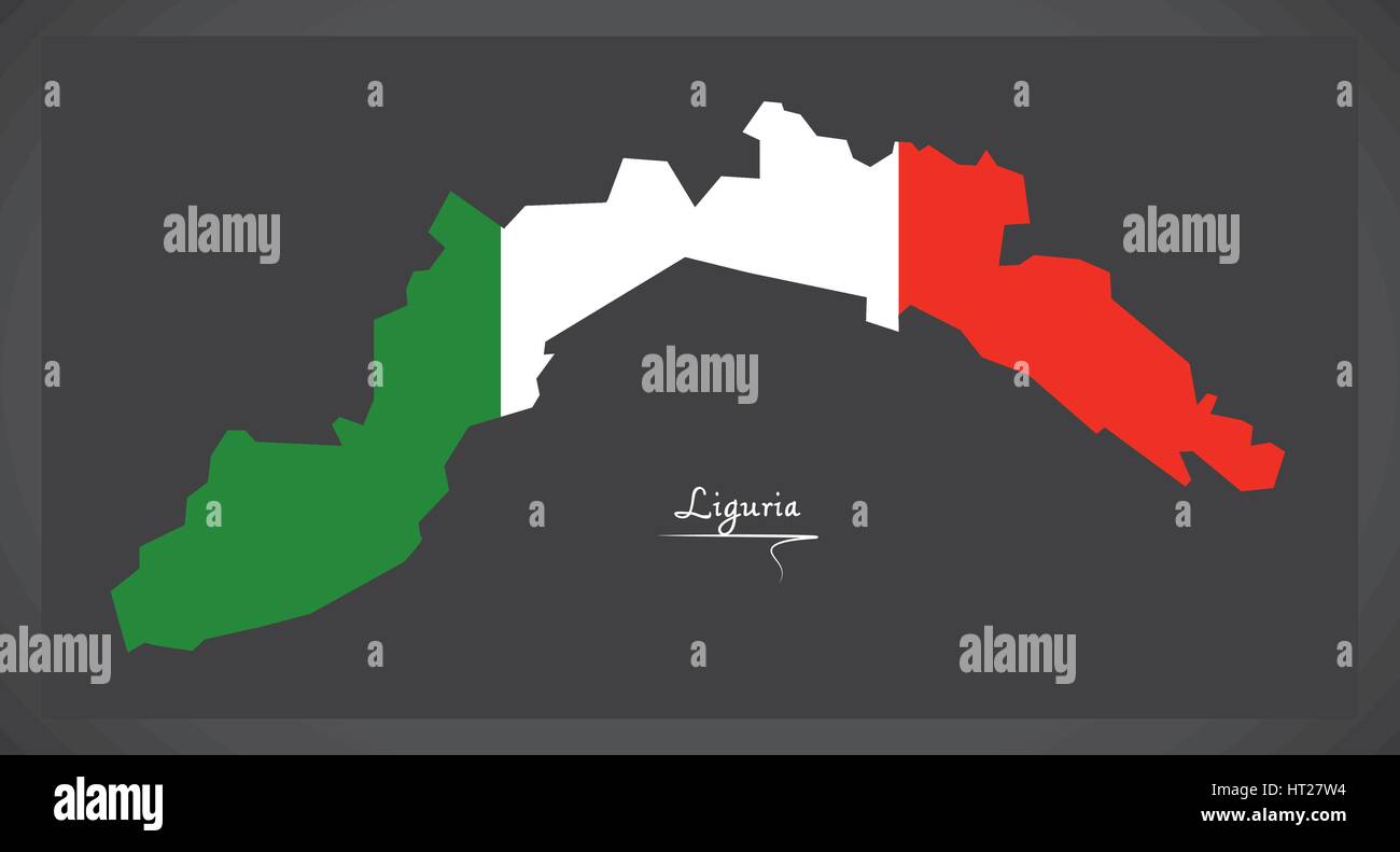 Liguria map with Italian national flag illustration Stock Vector Image ...
