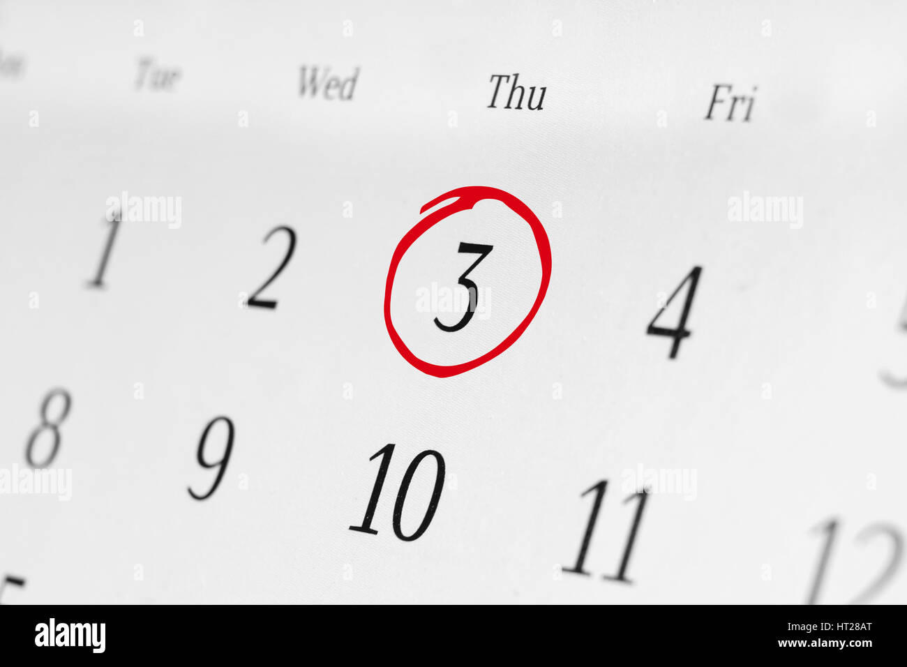 Mark the date number 3, focus point on the red marked number Stock ...