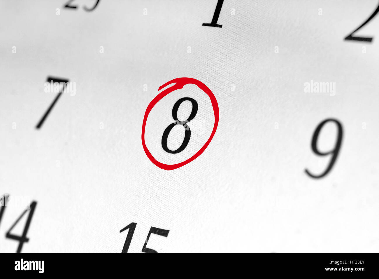Mark the date number 8, focus point on the red marked number Stock ...