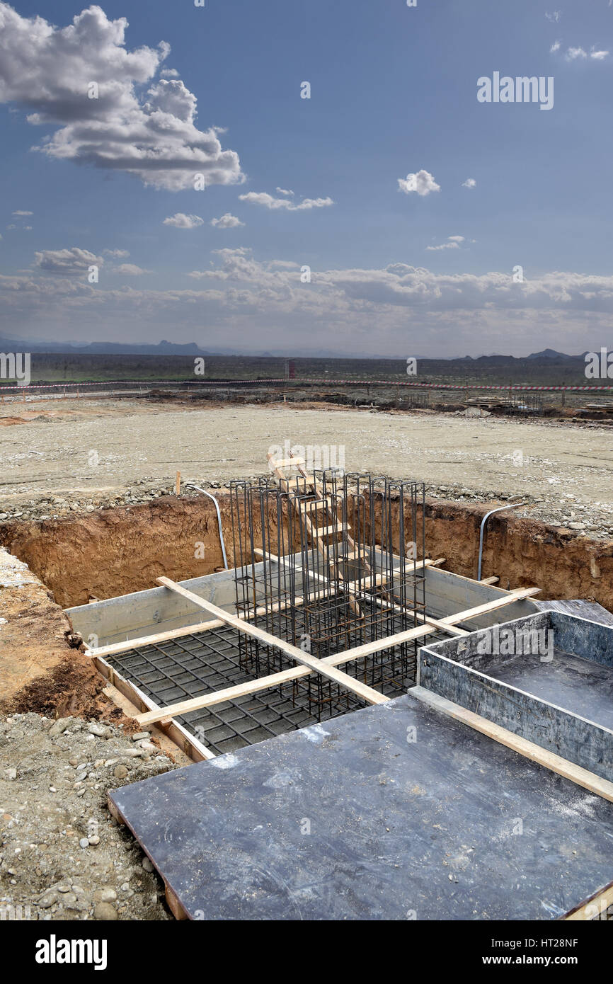 A big hole of pole in construction site building prepare for concreting ...
