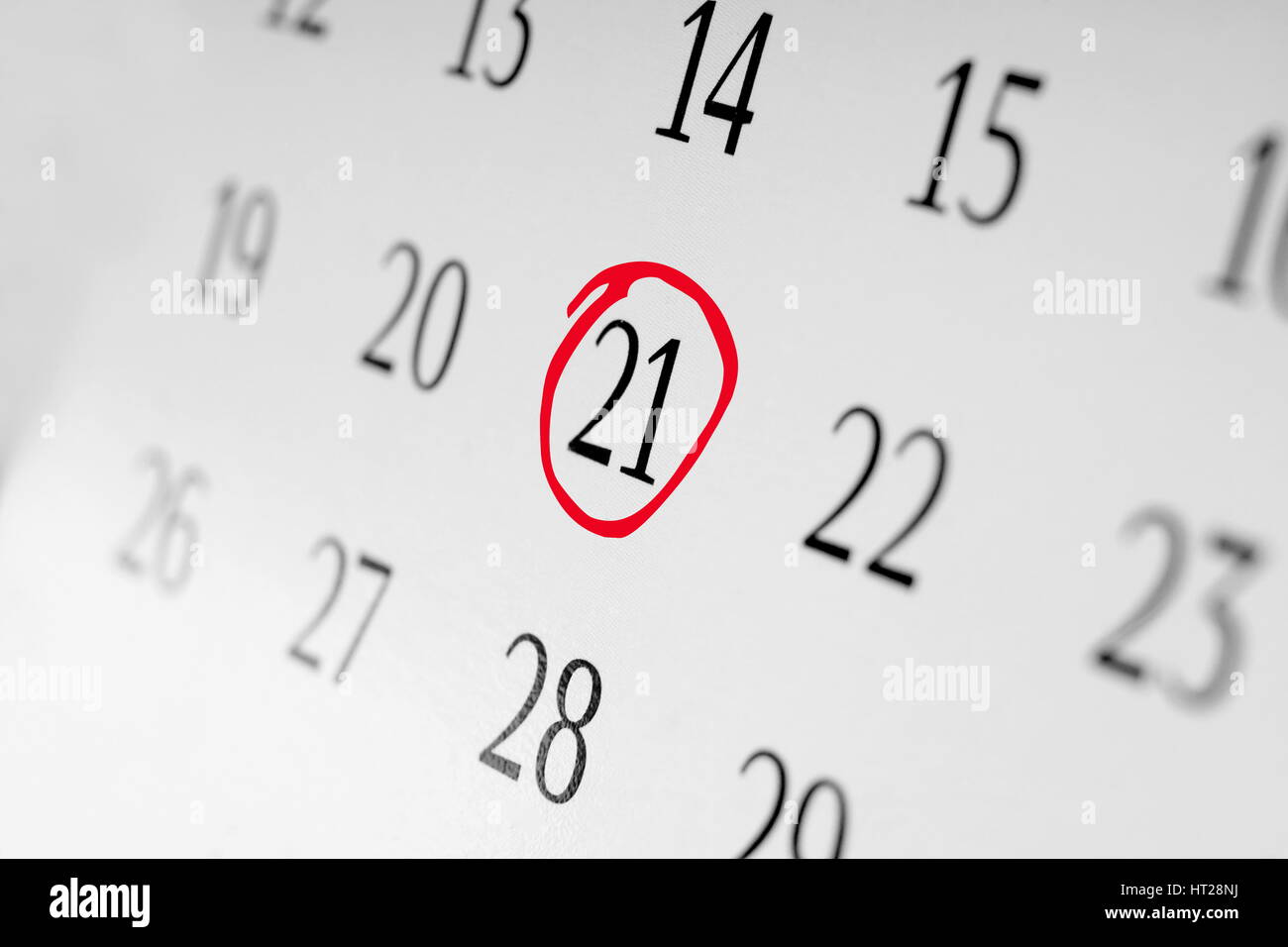Mark the date number 21, focus point on the red marked number Stock ...
