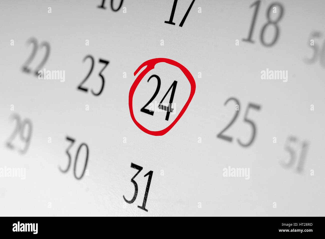Mark the date number 24, focus point on the red marked number Stock ...