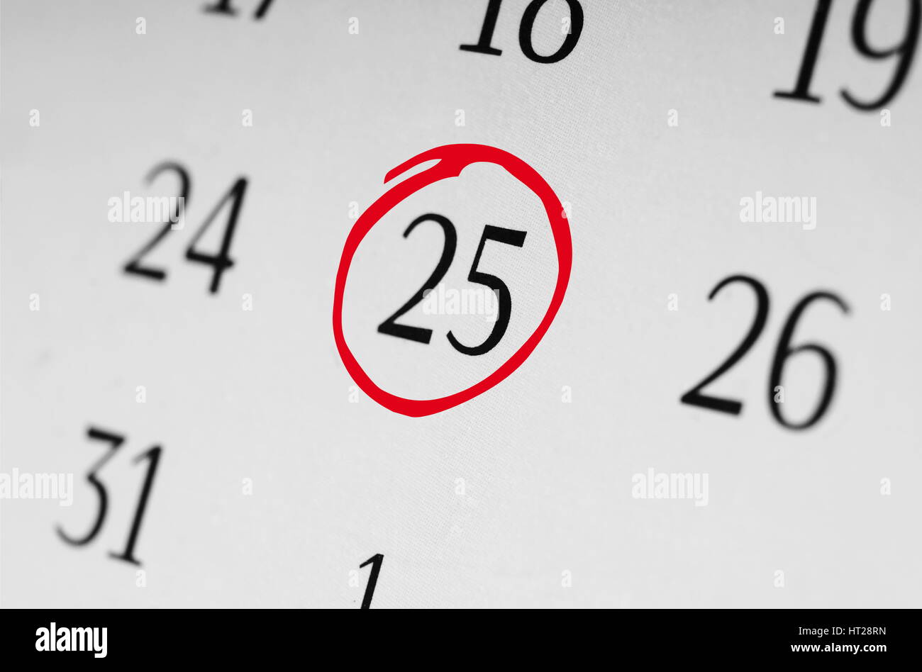 Mark the date number 25, focus point on the red marked number Stock ...