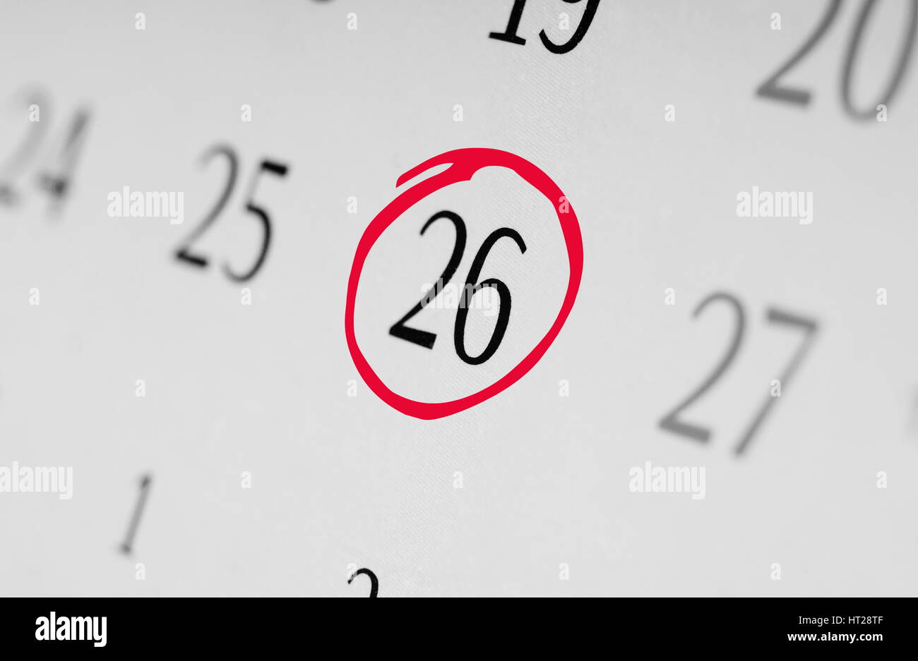 Mark the date number 26, focus point on the red marked number Stock ...