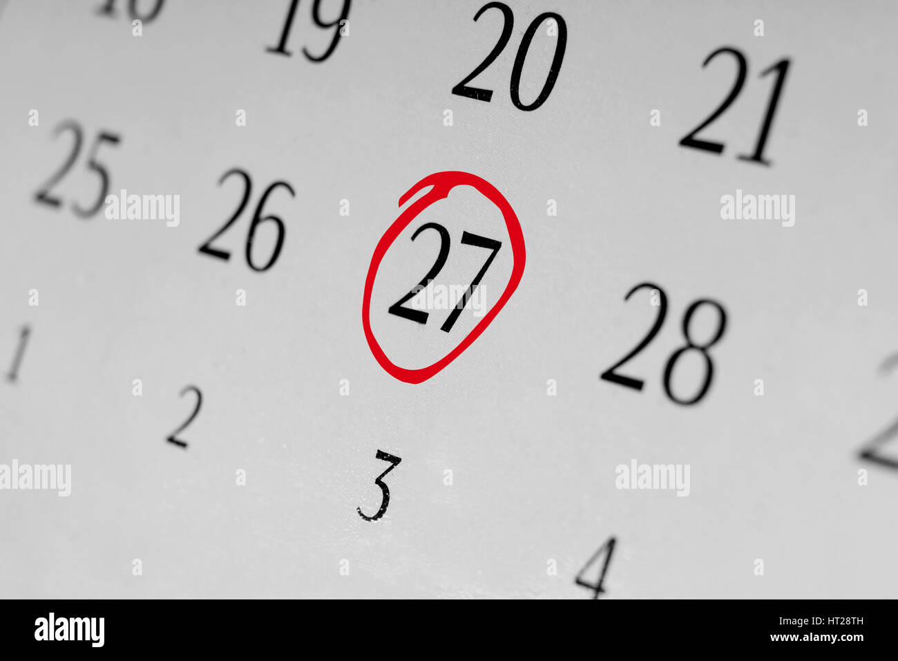 Mark the date number 27, focus point on the red marked number Stock ...