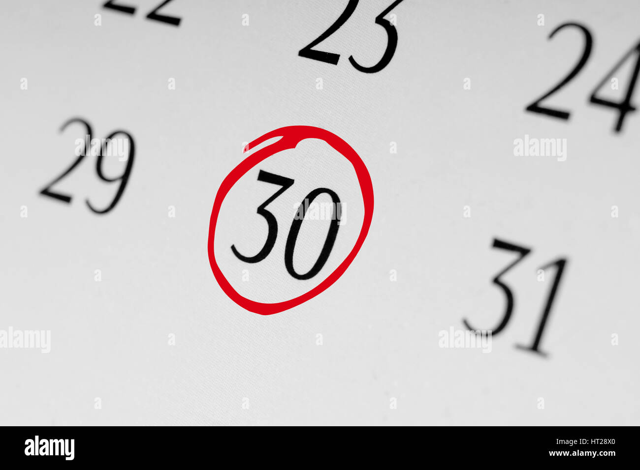 Mark the date number 30, focus point on the red marked number Stock ...