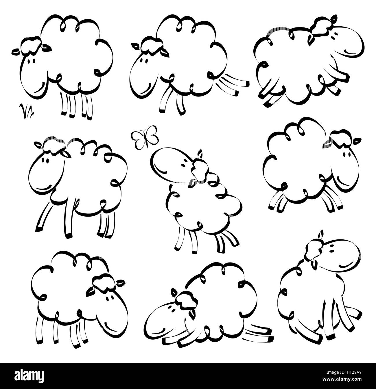 Cartoon hand drawn funny sheep Stock Vector Image & Art - Alamy