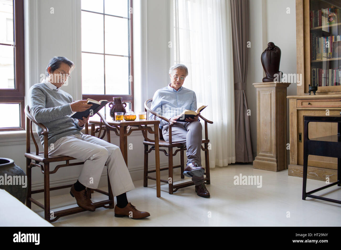 Senior men reading books Stock Photo - Alamy