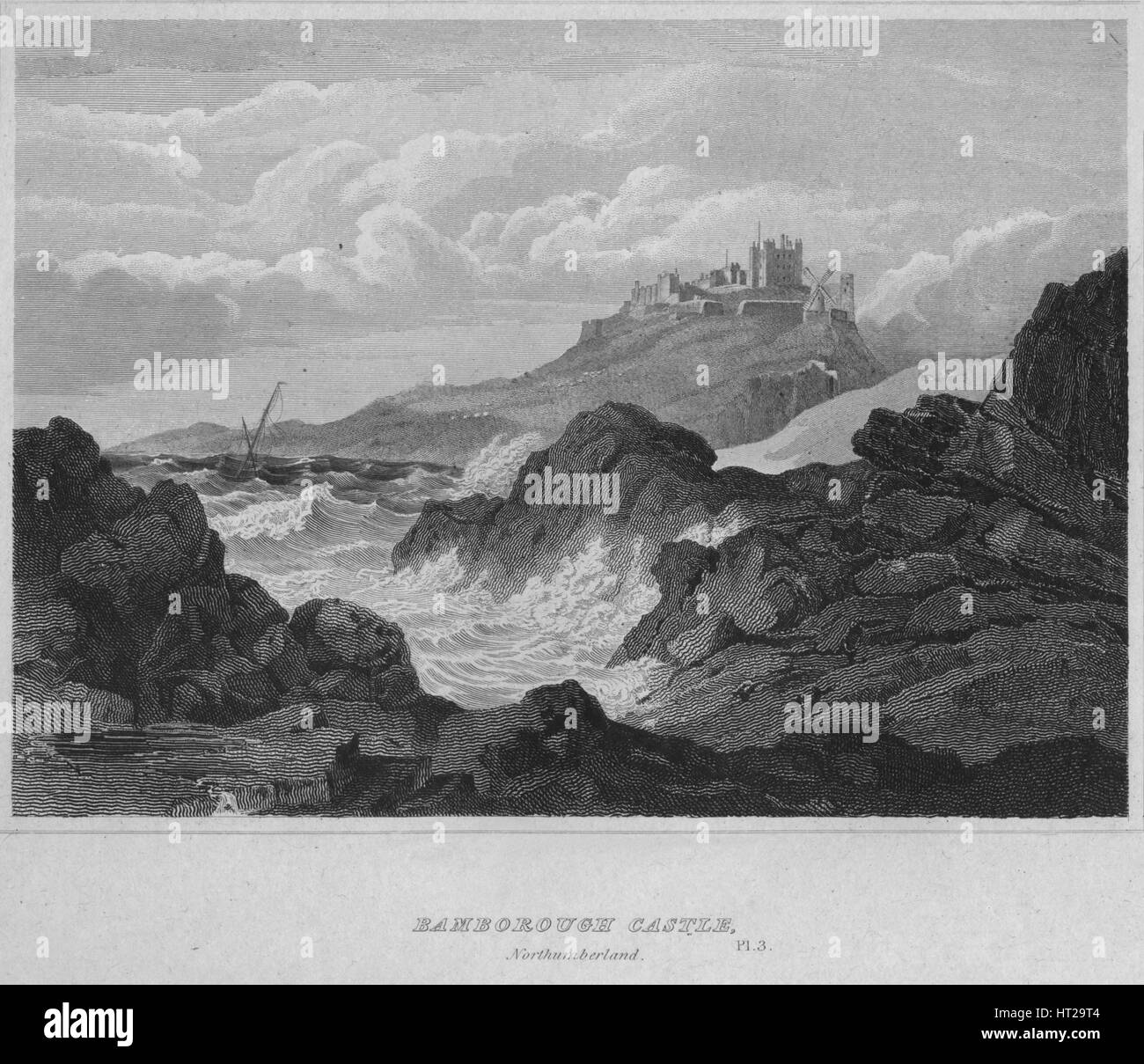 'Bamburgh Castle, Northumberland', 1814. Artist: John Greig Stock Photo ...
