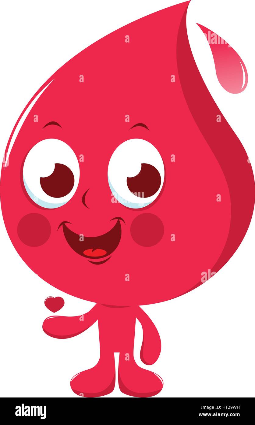 Blood drop character with red heart. Cute happy smiling blood drop ...