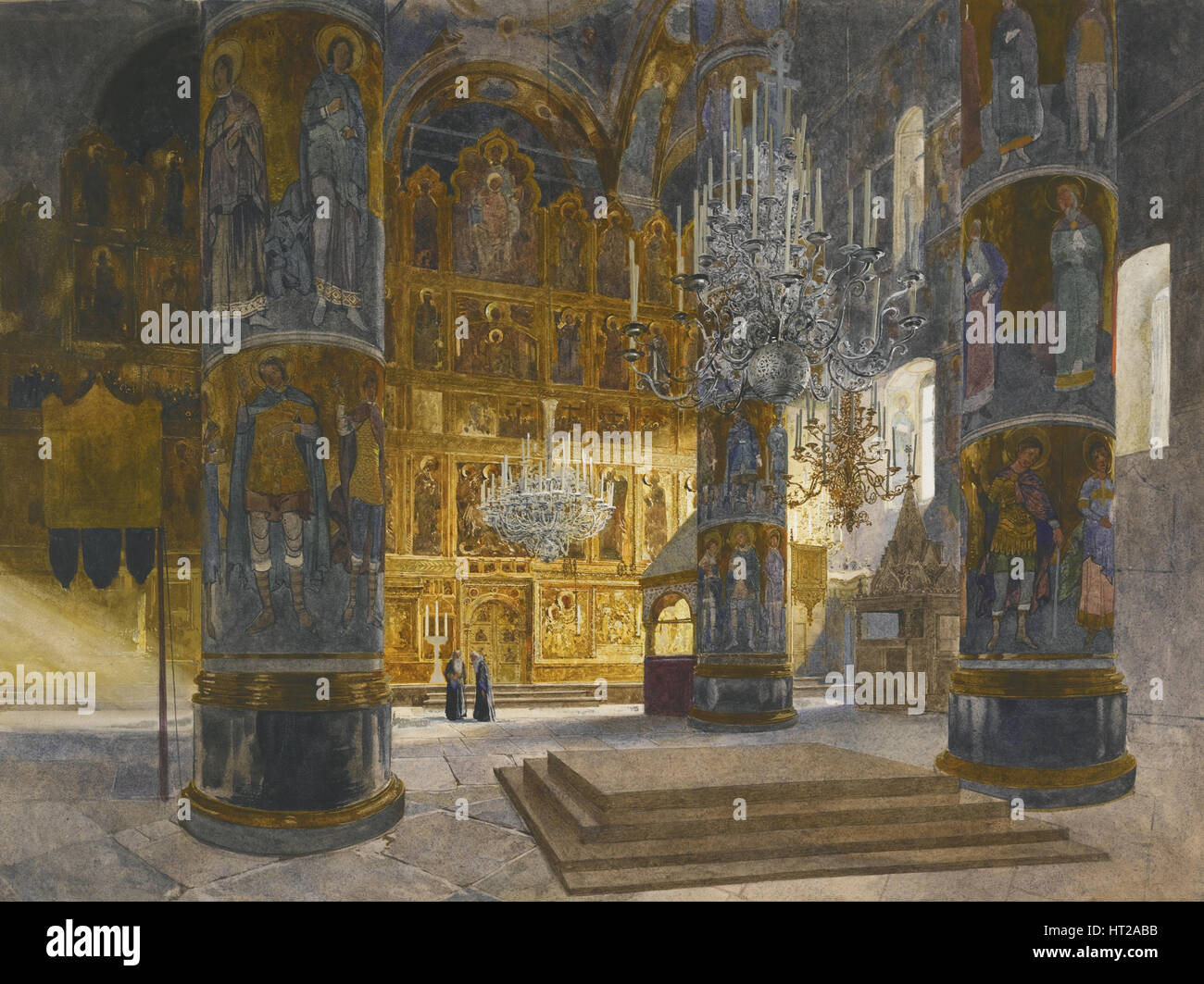 Interior of the Cathedral of the Dormition in the Moscow Kremlin, 1898 ...