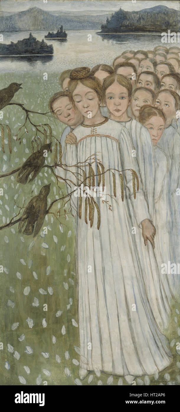 Folk song (Kansanlaulu), 1894. Artist: Simberg, Hugo (1873-1917 Stock ...