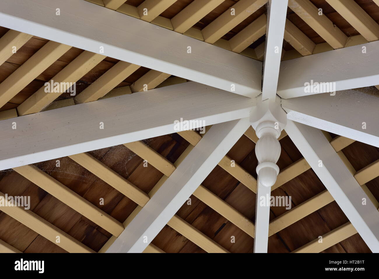 Rustic wooden ceiling showing horizontal beams and rows of wooden ...