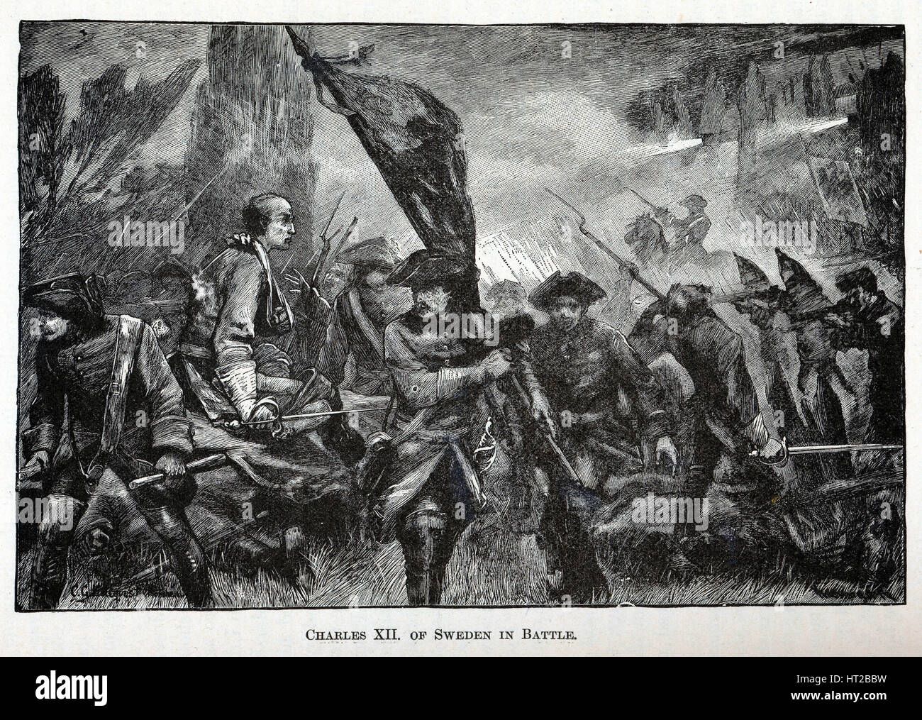 Charles XII of Sweden in Battle, 1882. Artist: Anonymous Stock Photo ...