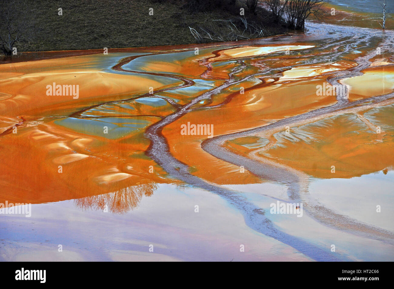 Pollution of a lake with contaminated water from a gold mine Stock ...