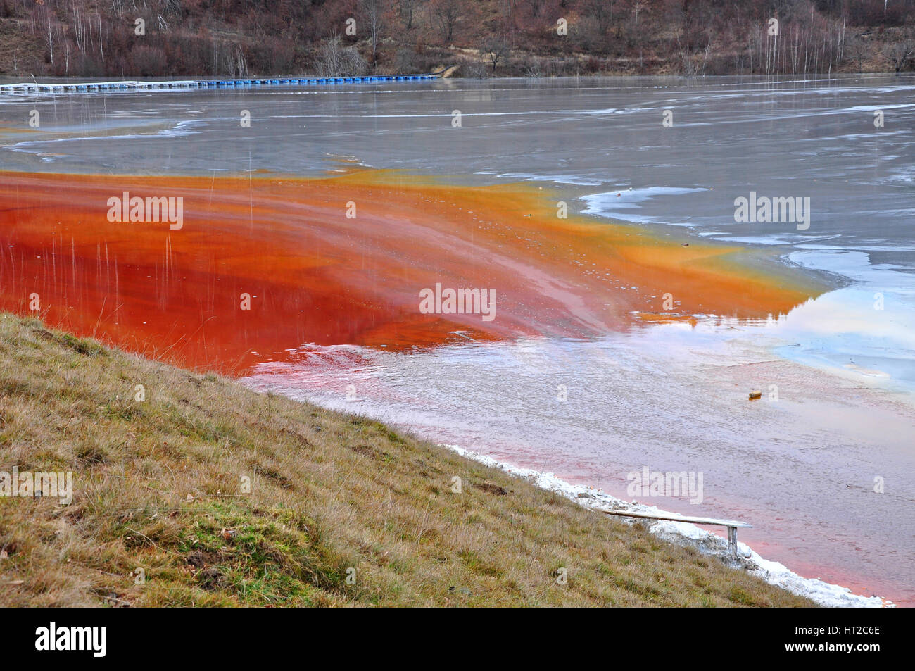 Pollution of a lake with contaminated water from a gold mine Stock ...