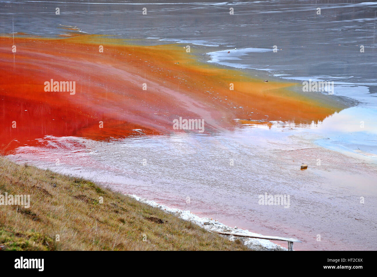 Pollution of a lake with contaminated water from a gold mine Stock ...